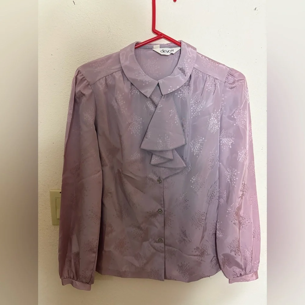 Devon | Tops | Vintage Devon Purple Floral Print Puff Sleeve Button ...